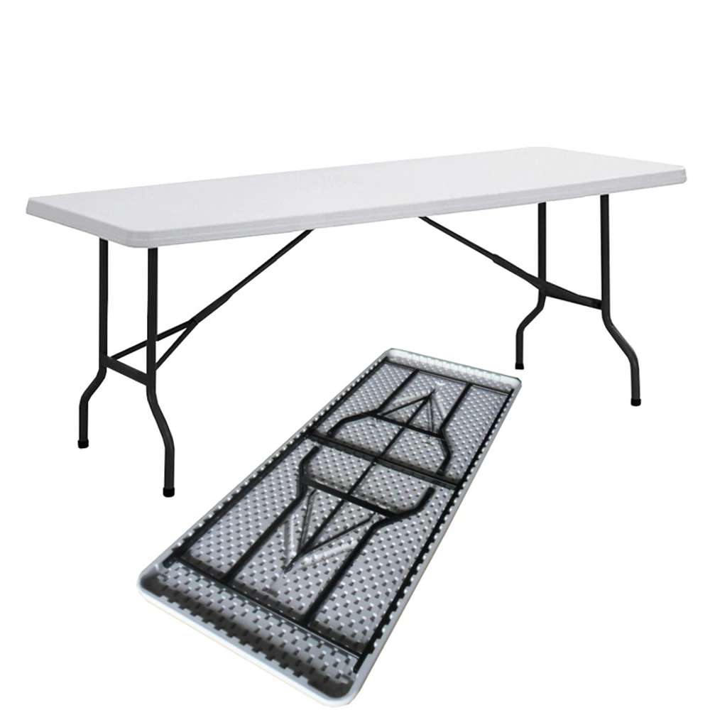 Table rectangulaire BLANCHE ou GRISE de 183cm avec pieds pliants